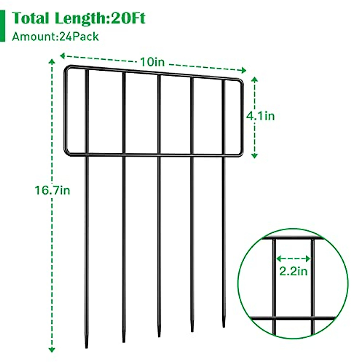 Bepatio Animal Barrier Fence 10"L x 16.7"H 24Pcs Decorative Garden Fence for Dogs Digging Fence Barrier Garden Fencing Metal Flower Bed Fence Small Dog Fences for The Yard Outdoor