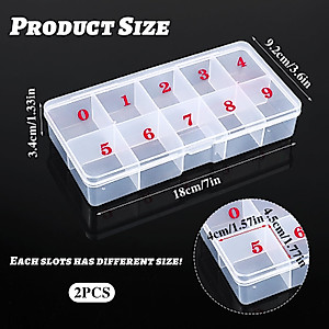 Mozeat Lens 2 Pieces Nail Tip Box Plastic Nail Organizer Storage Boxes with 10 Number Spaces Transparent False Nail Tip Storage Case Container Clear Plastic Grid Box for Fingernail Crystal, Jewelry