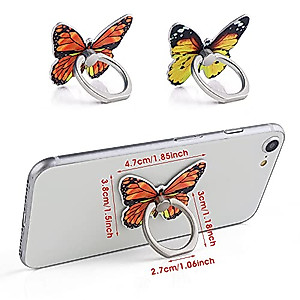 Cobee Butterfly Cell Phone Ring Stand Holder, 2 Pcs Cute Butterfly Pattern Painted Metal Finger Stand Kickstand 360°Rotation Phone Ring Holder Stand Ring Hand Grip with Knob Loop(Yellow, Orange)