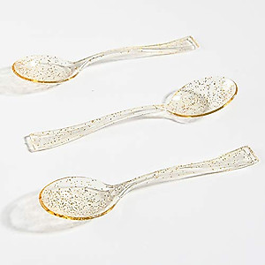 I00000 200 Pieces Small Plastic Dessert Cups with Mini Spoons Gold Glitter, Premium Quality, Includes Disposable Square Cups 2 Oz and 100 Pieces Gold Spoons