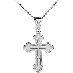 Religious Jewelry .925 Sterling Silver Russian Eastern Orthodox Cross Crucifix Bottonee Cross Matte Finish Pendant - Pendant Only