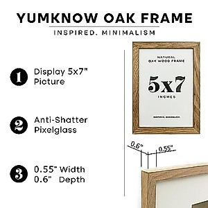 YUMKNOW 5x7 Picture Frame - Modern Boho Frame Opening 5 x 7 Pictures - Solid Wooden Photo Frame for Walls - Natural Oak Wood Poster Print Art Painting - Hanging or Stand at Desk Picture Frame Gallery