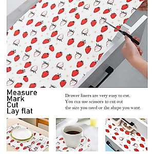 3 Rolls Shelf Liner for Cabinets and Drawer, Non Slip Refrigerator Liners, Non-Adhesive Waterproof Oil-Proof Eva Placemats, Can Be Cut Storage Shelf Mats for Desk, Dresser and Cupboard (Strawberry)