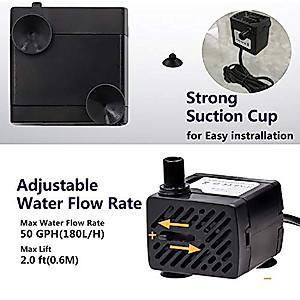 ILEBYGO 50 GPH 3W Mini Submersible Water Pump for Aquariums, Fish Tank,Wave Maker Pump, Pond, Fountain, Hydroponics