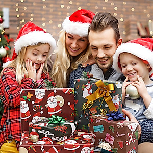 U'COVER Christmas Gift Wrapping Paper for Kids Boys Girls Baby Women Men Xmas Present Wrapping Paper 4 Style Christmas Santa Claus Snoman Tree Snowflake Deer Gift Wrap 12 FOLDED SHEET 20×29inch