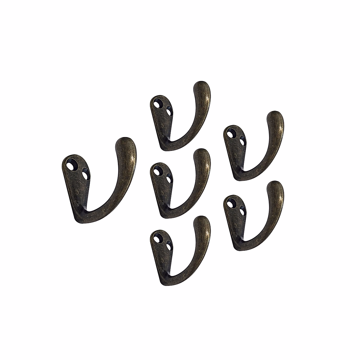 QCAA Single Prong Hook Hanger, Zinc Die Cast (6pack, Antique Brass)