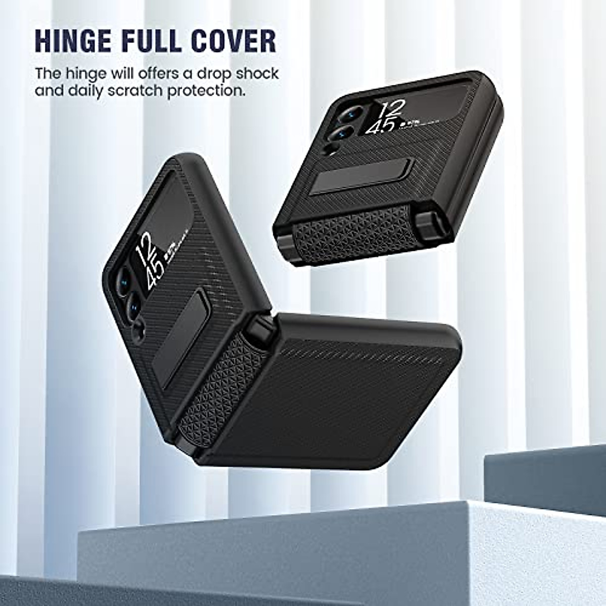 Caka Compatible for Galaxy Z Flip 3 5G Kickstand Case, Z Flip 3 Case with Camera Protector Hinge Protection Wireless Charging Cover Case for Samsung Galaxy Z Flip 3 (Carbon Fiber Black)