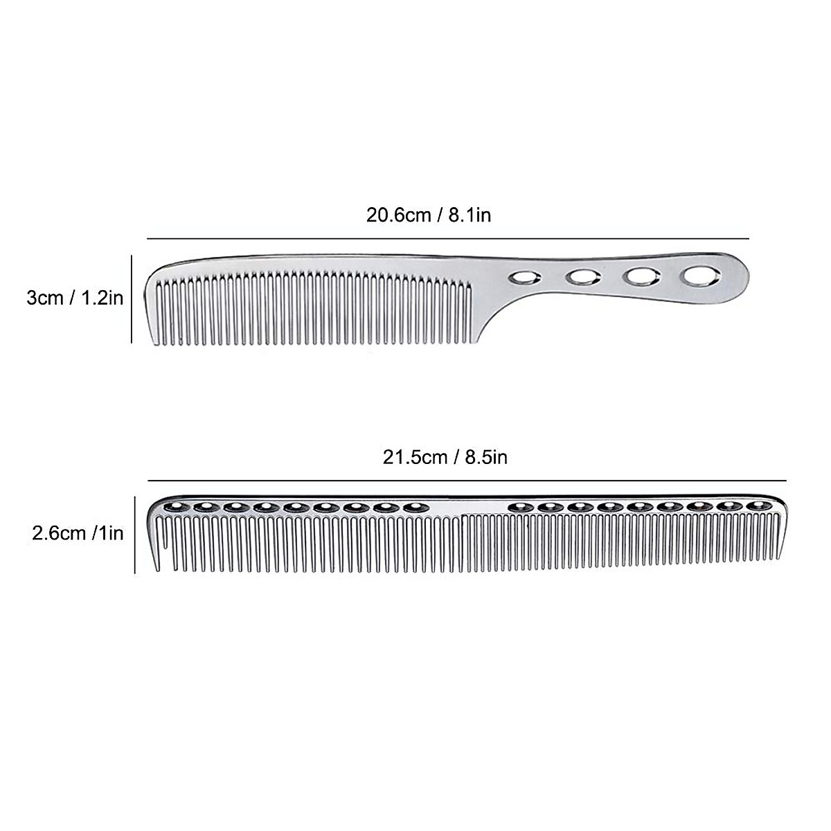 2 pcs Stainless Steel Hair Combs Anti Static Styling Comb Hairdressing Barbers Combs (Silver)
