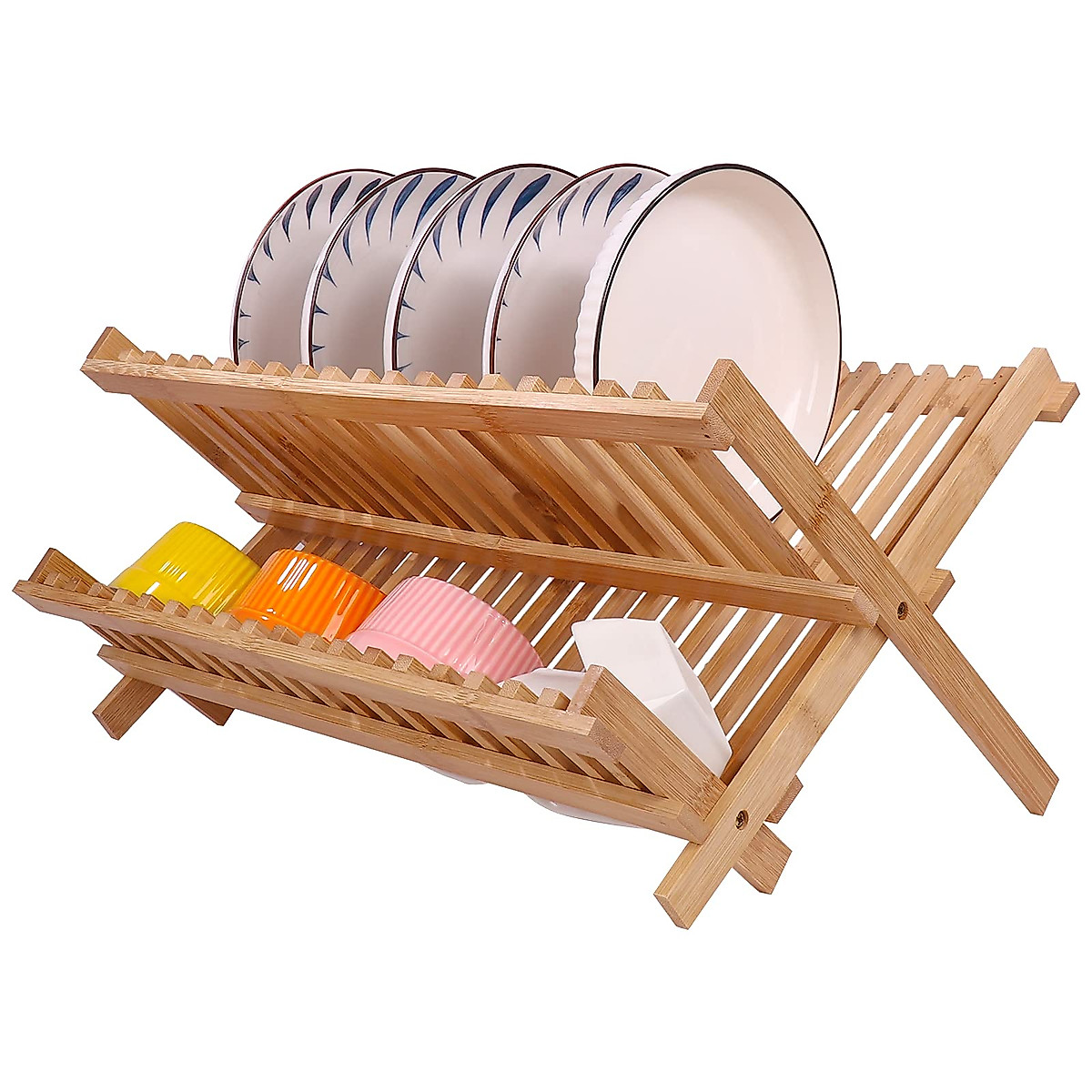 SZUAH Bamboo Dish Drying Rack, Collapsible Dish Drainer, Foldable Dish Rack Bamboo Plate Rack, by 100% Natural Bamboo (17.8" x 10.23" x 9.25") …