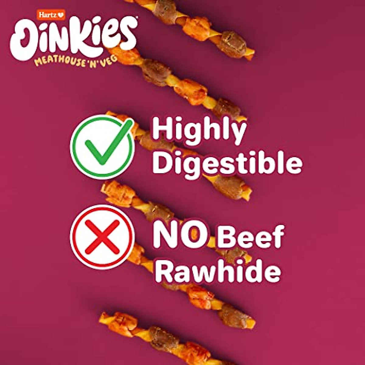 Hartz Oinkies Meathouse'n'Veg Hearty Kabobs Dog Treats with Real Chicken, Duck, Carrots, and Sweet Potato, Long-Lasting Yet Highly Digestible, 18 Count