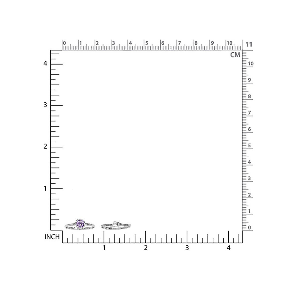 Silvershake Set of 2 Natural Amethyst White Gold Plated 925 Sterling Silver Bezel Set and Textured Band Ring Size 7.5