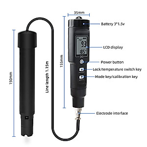 RCYAGO Portable Dissolved Oxygen and Temperature Meter, DO Range: 0-40.00 mg/L, 0.1 mg//L Resolution, Digital Dissolved Oxygen Meter with Electrode Filling Fluid (No Backlight)