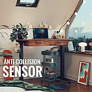 FEZIBO Adjustable Height Electric Standing Desk with Double Drawer, 55x 24 Inches Stand Up Home Office Desk with Splice Tabletop, Black Frame/Fir Brown Top