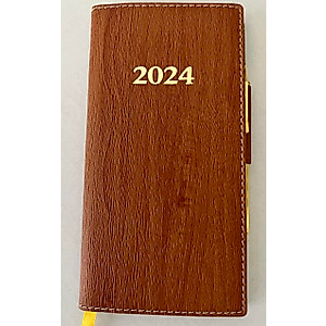 2024 Italian Bonded Leather British TAN Weekly Pocket Planner Engagement Calendar With Pen