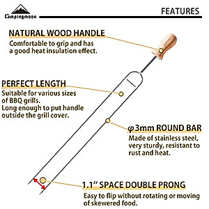 CAMPINGMOON Stainless Steel Portable Camping Grill & 8pcs of 13.8-inch Long Double Prong BBQ Skewers MT-2+MK-8