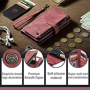 REEGINCH Samsung Galaxy A13 5G Case, Samsung A13 4G Wallet Case for Women Men, Durable PU Leather Case Magnetic Flip Zipper Card Holder Wristlet Strap Kickstand Phone Case for Samsung Galaxy A13, Red