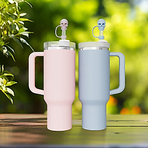 6 PCS Cute Skull Straw Covers Cap for Stanley Cup 30 40 oz, 10mm 0.4in Silicone Reusable Drinking Straw Toppers, Funny Tumbler Accessories for Halloween Christmas Gifts