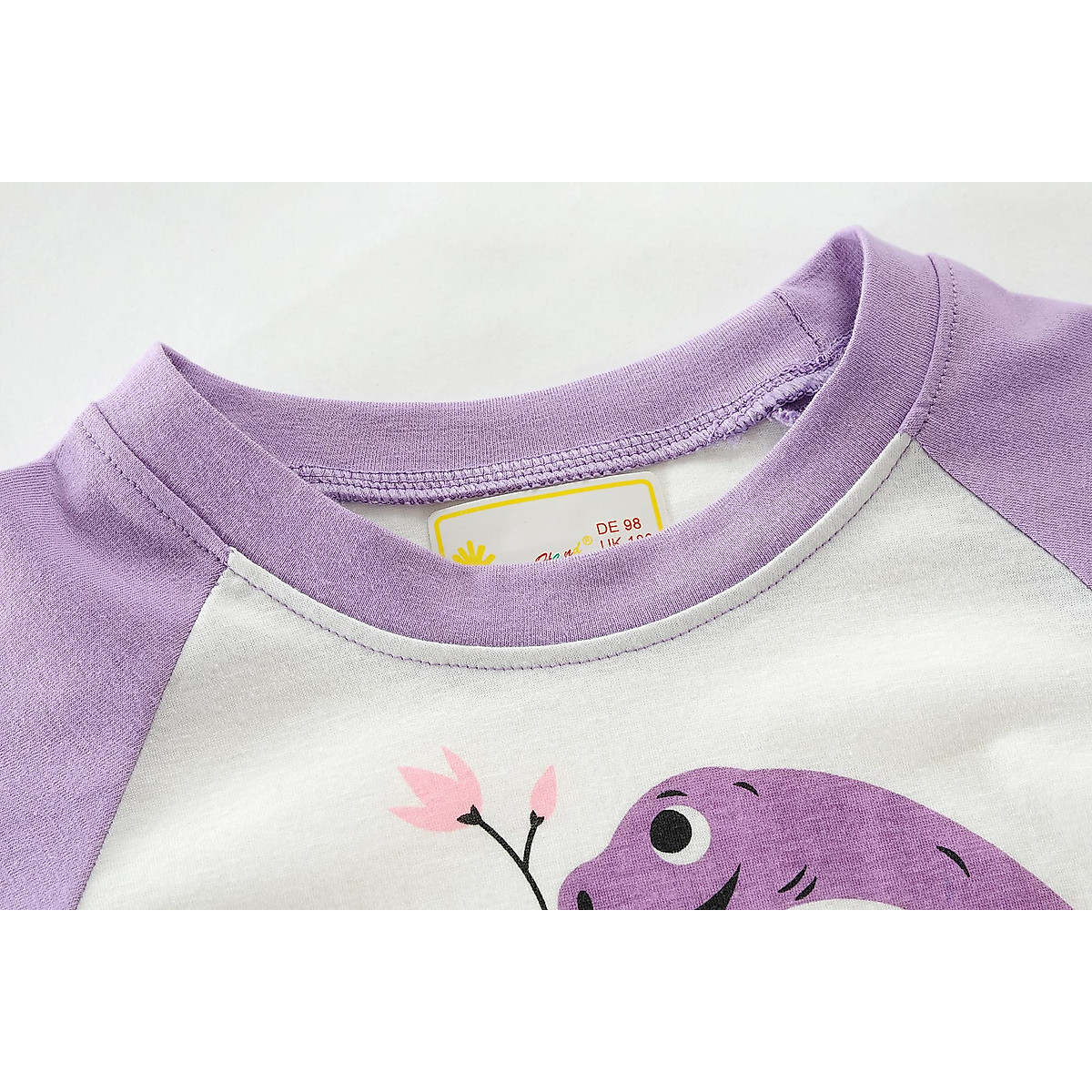 Little Hand Kids & Toddler Girls Dinosaur Pajamas 2 Piece Pjs Set 100% Cotton Long Sleeve Purple Sleepwear 4T