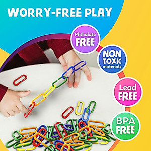 Skoolzy 120 Pcs Plastic Chain Links for Kindergarten, Link and C Clips for Kindergarten Math Games, Classroom Must Haves and Fine Motor Toys, Links for Fine Motor Skills & Kindergarten Manipulatives
