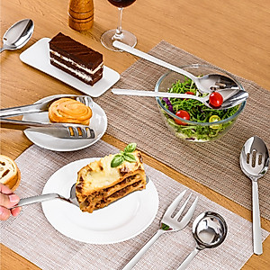 KINGSTONE Large Hostess Serving Utensils Sets,18/10 Stainless Steel Heavy Duty 10inch Serving Spoons,Slotted Spoons,Serving Fork,Serving Tongs, Cake Pie Server For Buffet, Wedding, Party