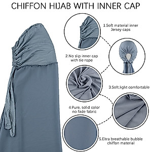 Muslim Women Instant Chiffon Hijab with Tie Back Under cap Fashion Solid Color Soft Chiffon Scarf With Hijab Inner Cap (Forever Blue)