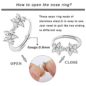 ORAZIO 9Pcs 20G Nose Rings Hoops For Women Surgical Steel Paved CZ Cartilage Earring Hoop Cute Butterfly Flower Nose Piercing Jewelry Silver Gold Black Rose Gold Nose Ring Hoop