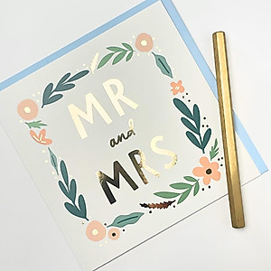 Old English Co. Floral Wreath Mr and Mrs Card - Pastel Gold Foil Wedding Card For Bride and Groom | Engagement For Happy Couple on Big Day | Blank Inside & Envelope Included (Mr and Mrs)