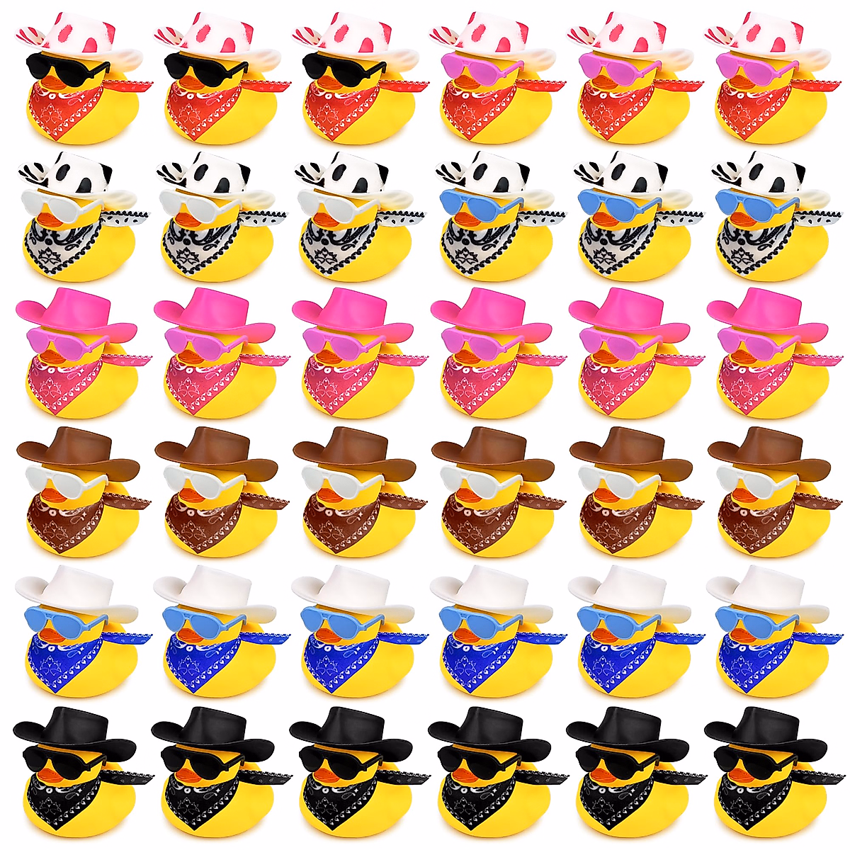 36 Sets Cowboy Ducks with Mini Hat Scarf and Sunglasses Mini Bath Duck Toys for Birthday Swimming Party Gift Favor Decorations