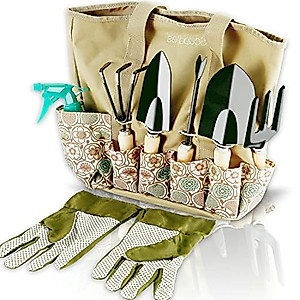 Gardening Tools Set - Stainless Steel Garden Tools with Shovel Trowel Fork Rake Weeder Water Mister, Gardening Gloves, Perfect Gardening Gift for Women