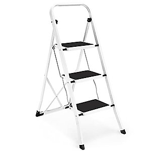 HBTower 3 Step Ladder Folding Step Stool Only 1.77" Wide, Lightweight Step Stools for Adults with Anti-Slip Pedal, Portable Steel Handrails Step Ladder Withstanding 330 lbs