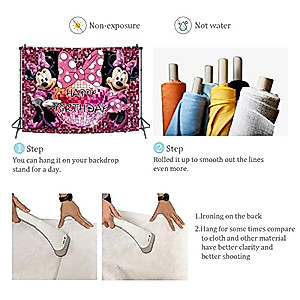 Cartoon Mouse Backdrop Pink Girls Birthday Lights Ball Bowknot Glitter Sequin Dot Photo Background Kid Girls Birthday Party Supplies 7x5ft Newborn Baby Shower Decoration Photo Booth Studio Prop