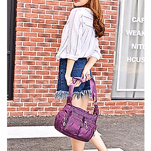 FiveloveTwo Lightweight Nylon Multi Pocket Hobo Shoulder Crossbody Bag Handbags and Purses for Women Men Top-handle Messenger Crossbody Bag Pack Totes Satchels Purple Camouflage