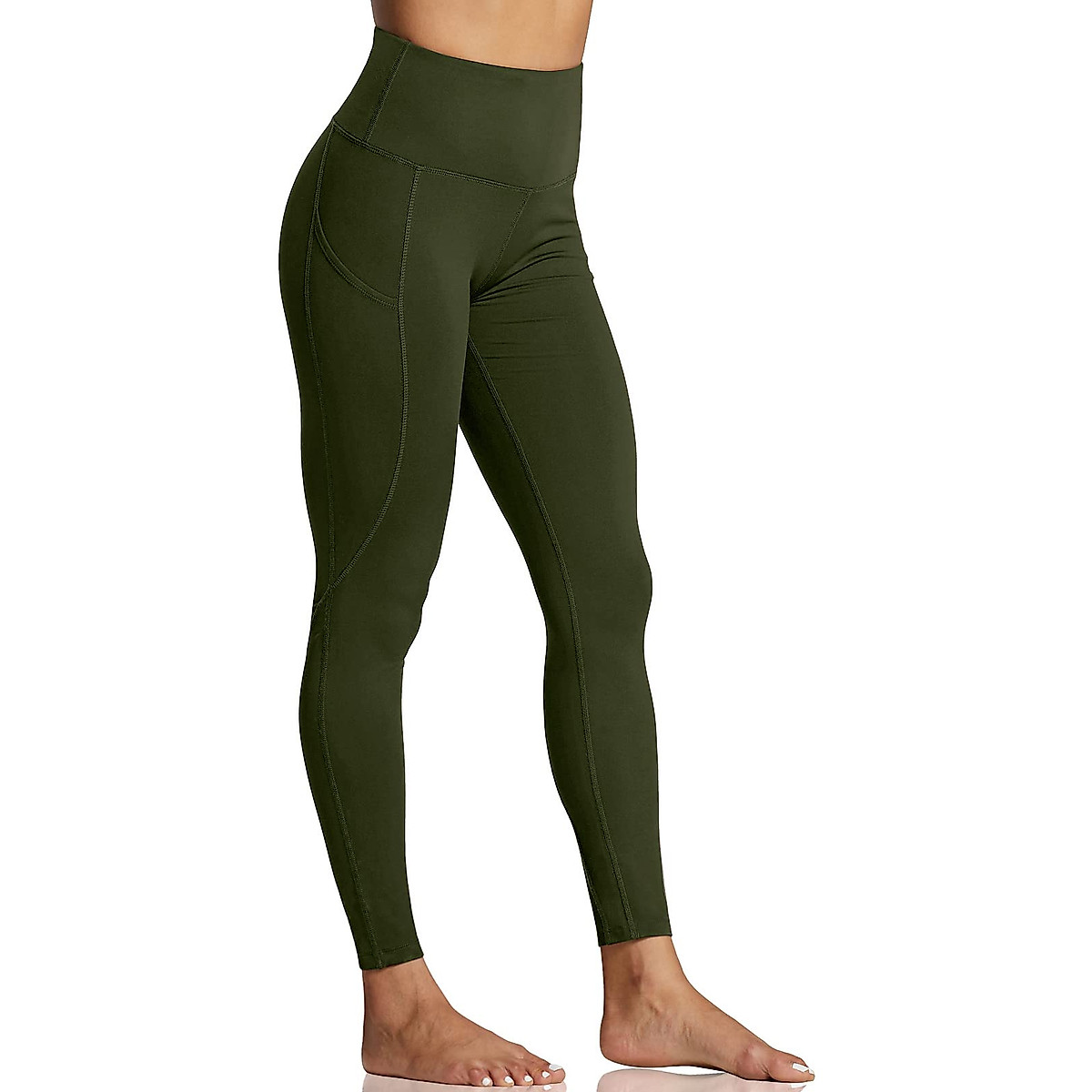 ZUTY Women's 7/8 High Waisted Workout Yoga Leggings with Pockets Athletic Spandex Leggings Yoga Pants Running Tights 25" X Side Line Green 2XL