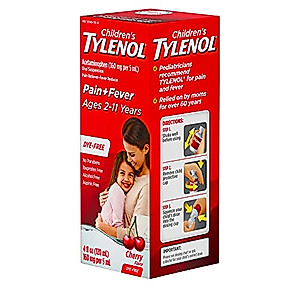 Children's Tylenol Oral Suspension Acetaminophen Medicine, Dye-Free Cherry, 4 fl. oz