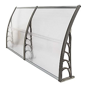 FCH Window Awning Door Canopy, 40" x 80" Window Awning Overhead Door Modern Polycarbonate Cover Outdoor Front Door Patio Canopy UV Rain Snow Sunlight Protection Hollow Sheet/Silver & Gray