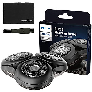 Phillips Norelco Replacement Shaver Head SH98/72 for S9000 Prestige - SP9800 Series; SP9820 & SP9860 Shavers - Double Ended Shaver Brush - HeroFiber Gentle Cleaning Cloth