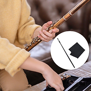 AIEX Flute Cleaning Kit Flute Cleaning Rod Flute Cleaning Swabs Flute Cleaning Cloth for Flute Cleaning Polishing (Black)