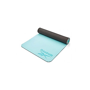 Reebok Double-Sided Yoga Mat - Lightweight, Compact, Rollable, and Cushioned Supportive Workout Mat for Yoga, Pilates, and General Exercise - Non Slip Base with Reversible Design - 6mm, Blue