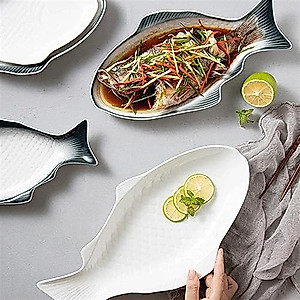 PacuM ?Kitchen Dinner Plates Sets Creative Fish-Shaped Ceramic Plate Household Fish Plate Steamed Fish Plate Restaurant Snack Plate Kitchen Tableware Ceramic Flat Plates Set Plate