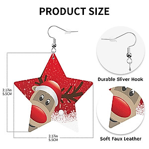 Swono Cartoon Reindeer Leather Earrings Christmas Cute Deer Red Hat Snow Snowflake Star Faux Leather Earring Lightweight Dangle Drop Earrings for Women Girls