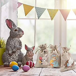 STEFORD Easter Burlap Drawstring Gift Bags,24 PCS Easter Jute Linen Burlap Treat Candy Bags for Easter Favors Supplies