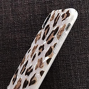 J.west Case Compatiable with iPhone 13 Pro 6.1 inch,Sparkly Animal Leopard Print Pattern Vintage Cheetah Design Glitter Translucent Clear Soft TPU Slim Fit Protective Phone Case for Women Girls White