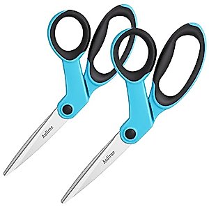 Asdirne 9" Fabric Scissors, Sewing Scissors with Sharp Stainless Steel Blade and Soft Handles, Great for Craft, Sewing, Office and All Purpose, 2 Pcs, Blue/Black