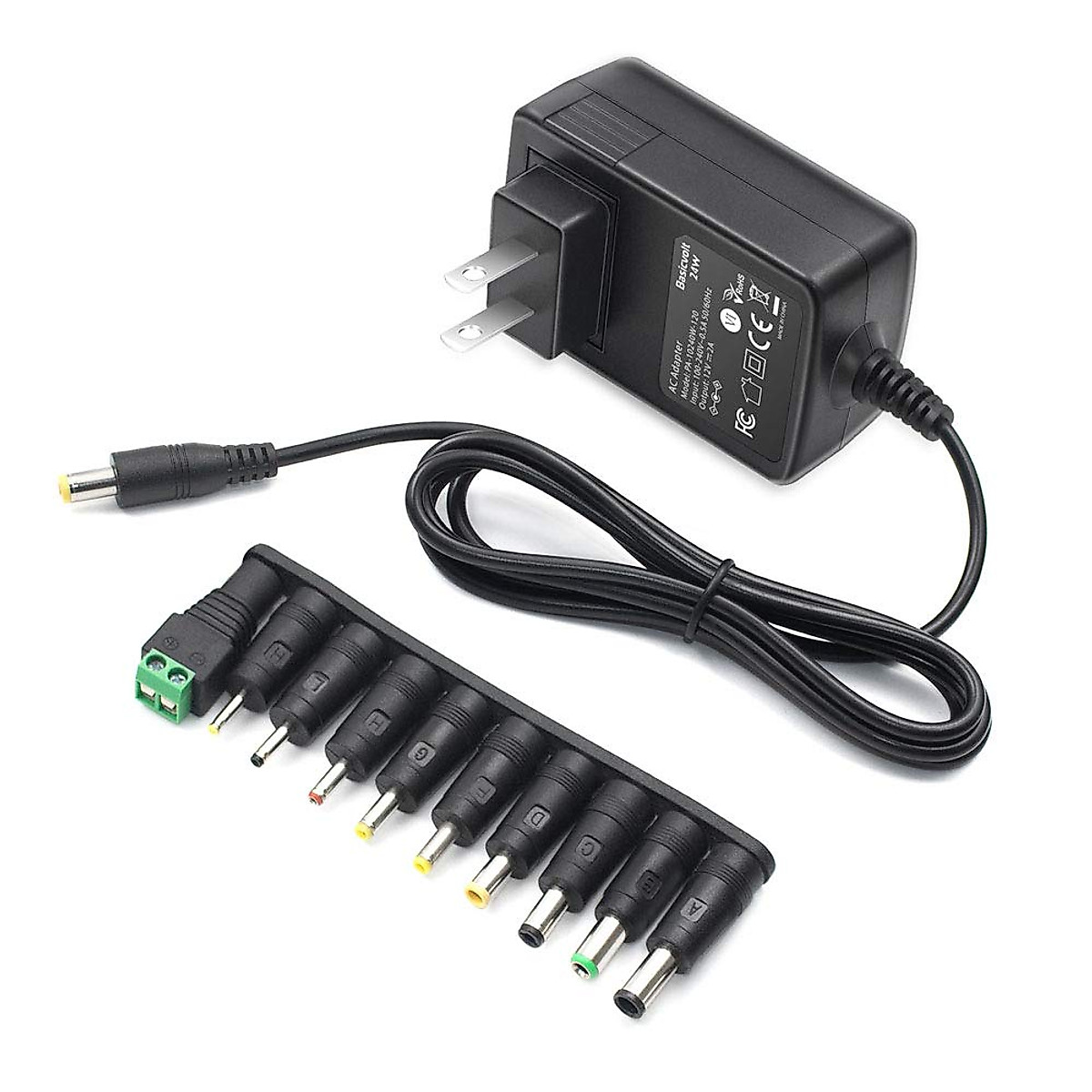 Basicvolt 12V 2A AC Adapter Universal DC Power Supply 12Volt 2A 1.5A 1A 500ma 300ma for TV Box Tablet Speaker GPS Webcam Router Alarm Clock and More 12V Devices