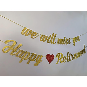 Tinbax Happy Retirement Banner and We Will Miss You Banner for Retirement Party Decorations(Pre-Strung)