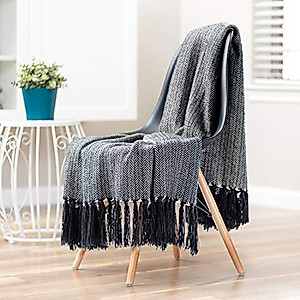 Chanasya Mini Chevron Super Soft Throw Blanket with Tassels Warm Cozy Lightweight Blanket for Bed Sofa Chair Couch Cover Living Bed Room Black and White Chevron Blanket (50x65 Inches)
