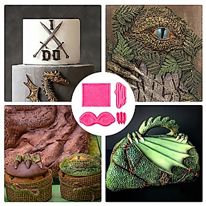 Dragon Silicone Fondant Molds, Dragon Eyes Dinosaur Claws Skin Sword Shield Chocolate Mold for Baking, Dragon Themed Cake Candy Chocolate Polymer Clay, Gummy, Crafting Projects, Cupcake Topper Decor