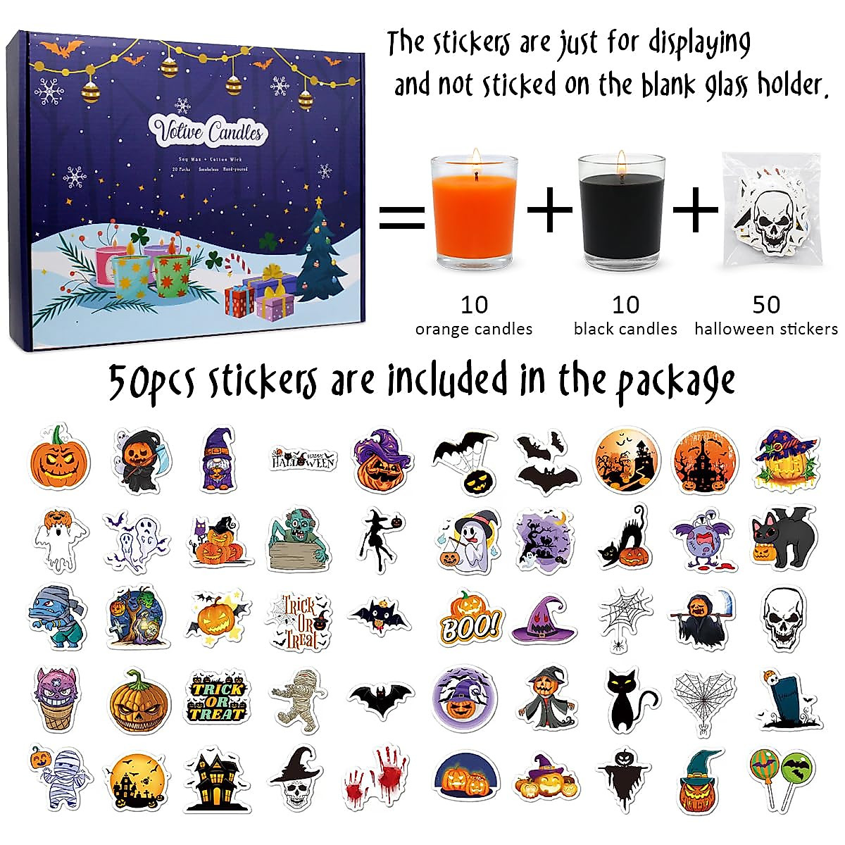 10 Orange and 10 Black Votive Candles, Unscented Soy Wax Candle Filled in Clear Glass for Halloween Fall Home Décor and DIY