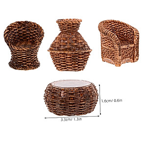 1 Set Mini Table and Chair Model Home Decor Household Items House Decorations for Home Miniature Furniture Tiny House Supplies Doll House Furniture Model Resin Light Brown Hohopeti