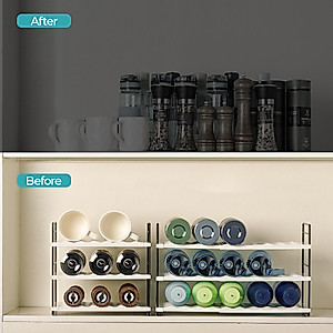 Water Bottle Organizer for Cabinet, 3 Tier Expandable Water Bottle Storage Holder Rack, Adjustable Cup Tumbler Organizer for Kitchen Cabinets Fridge Pantry Organization and Storage, White